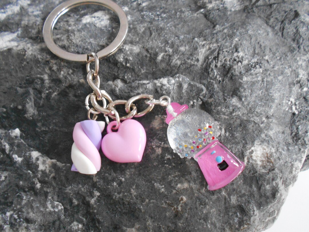 Gumball Machine Keychain Kawaii Heart, Marshmallow Bear 2 Designs, Pink ...