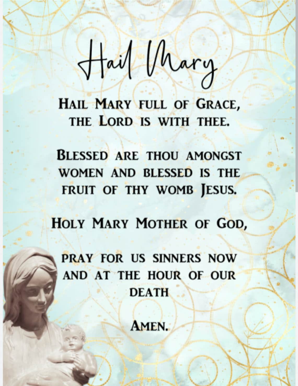Blessed Virgin Mary Prayer Card - Etsy