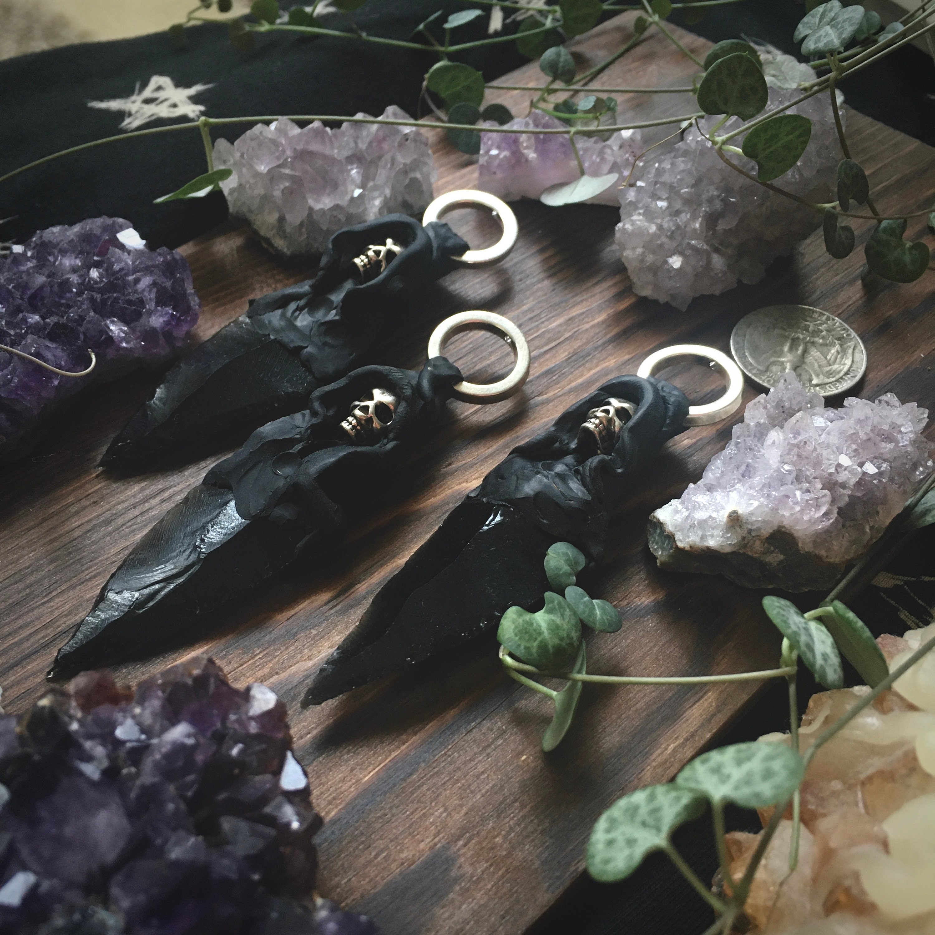 Reaper Necklaces Clear Quartz Shard or Black Obsidian - Etsy