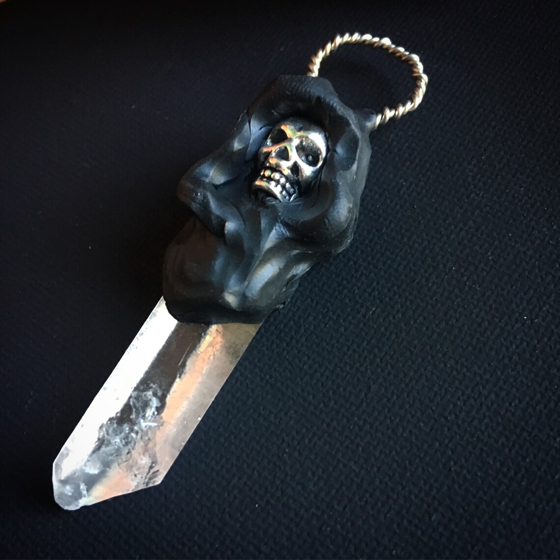 Reaper necklaces clear quartz shard or black obsidian | Etsy