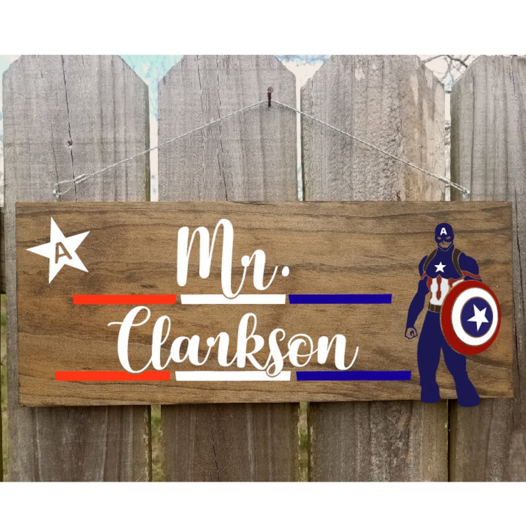 Captain America Engraved Sign, Teacher's Gift Idea , Superhero Wall ...