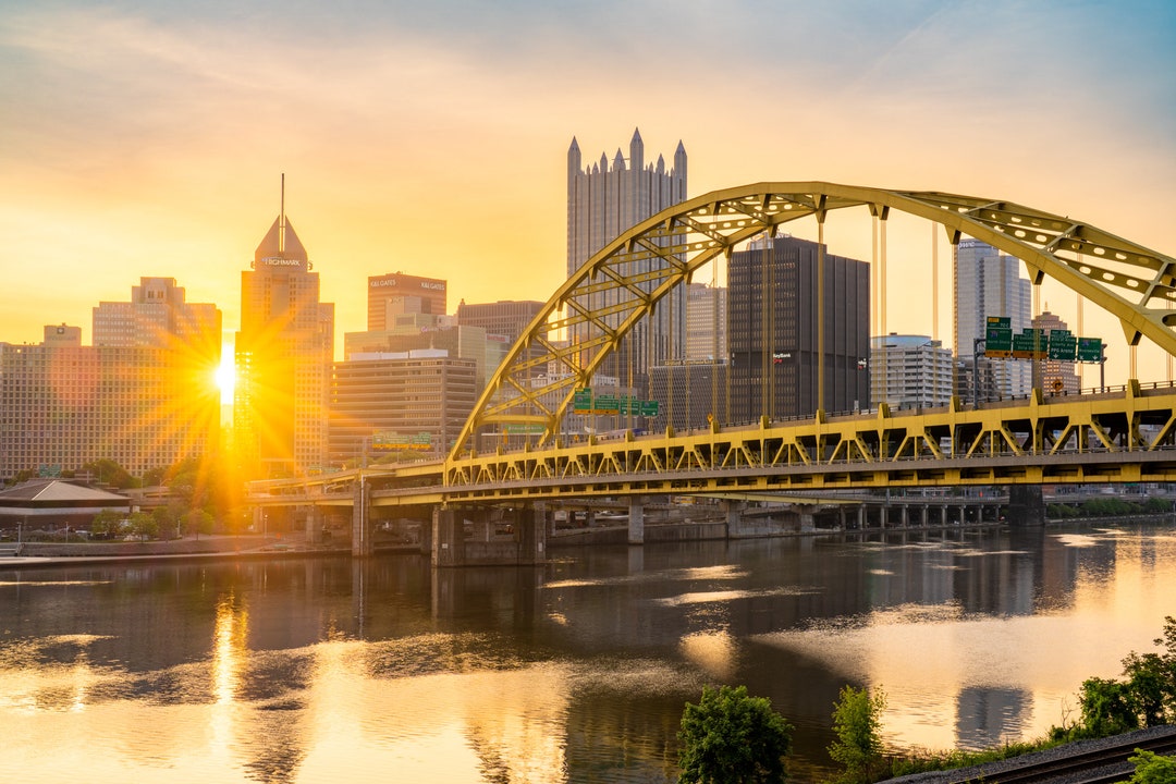 Pittsburgh Skyline Photo - Fort Pitt Bridge Starburst Sunrise - Etsy