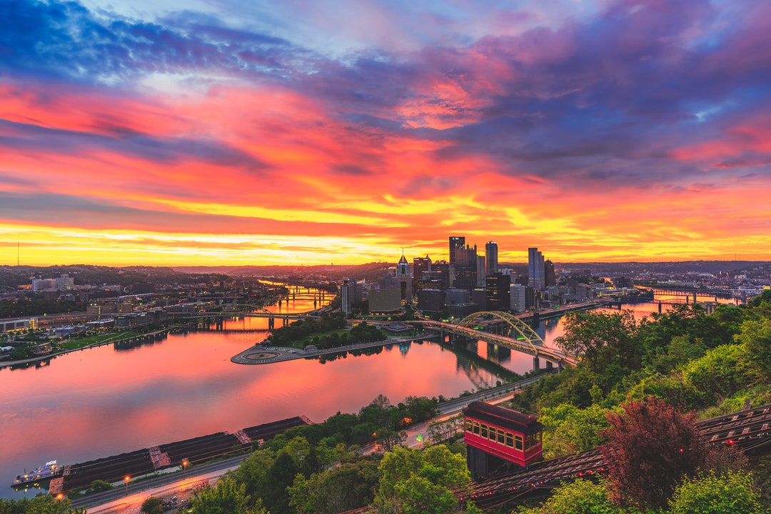 Pittsburgh Skyline and Incline Photo With Vibrant Sunrise - Etsy