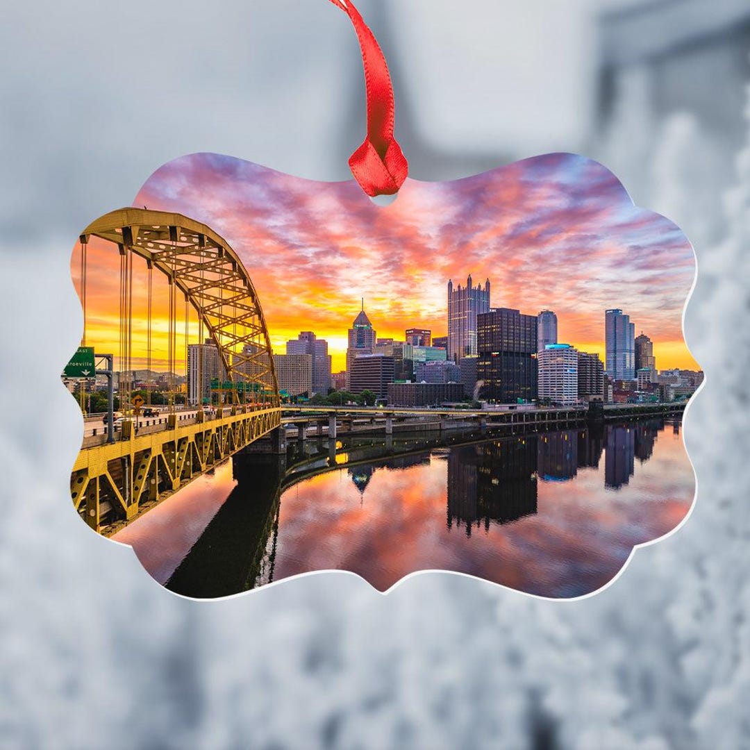 Fort Pitt Bridge Sunrise Metal Christmas Ornament Pittsburgh Gift Idea ...