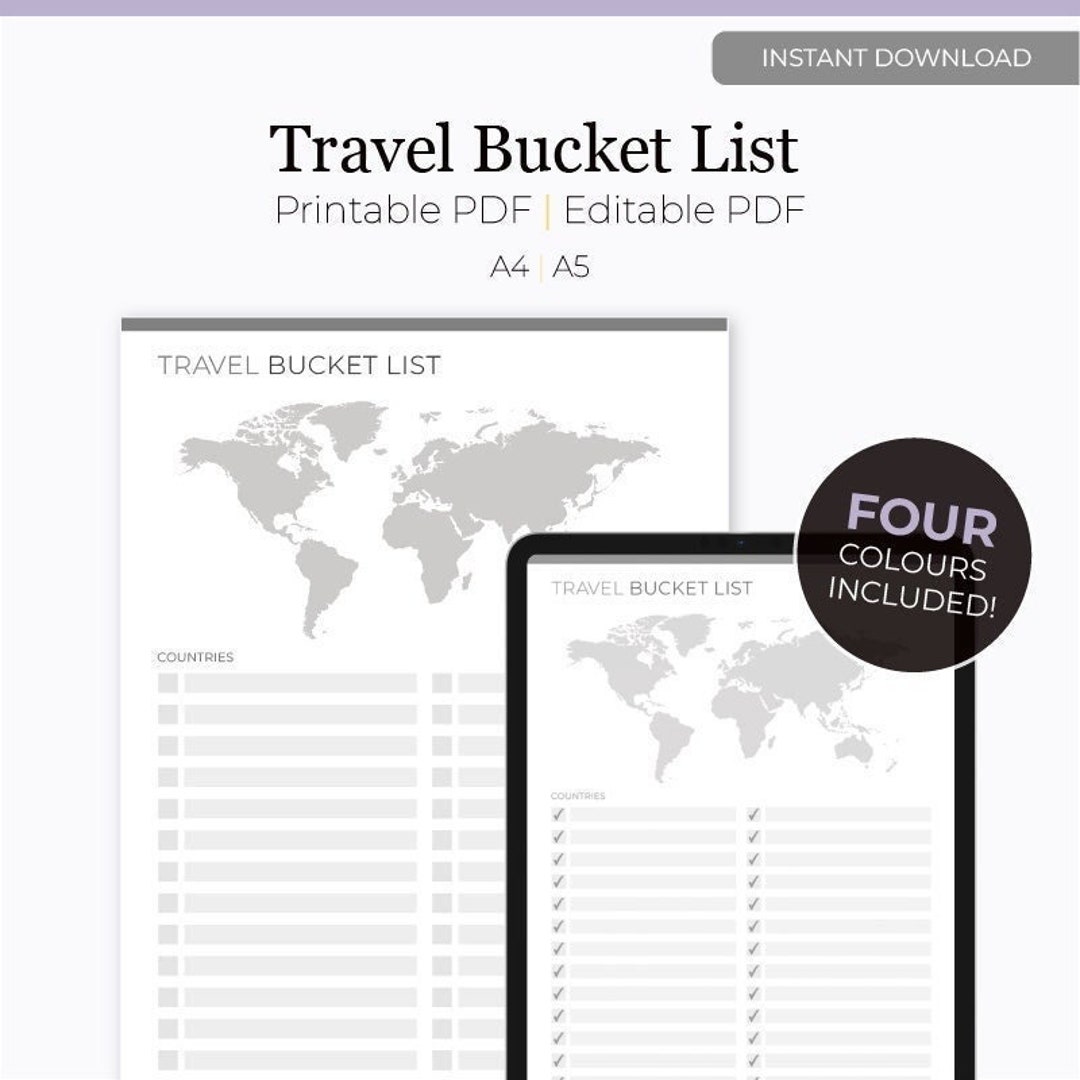 Travel Bucket List Printable and Editable PDF - Etsy