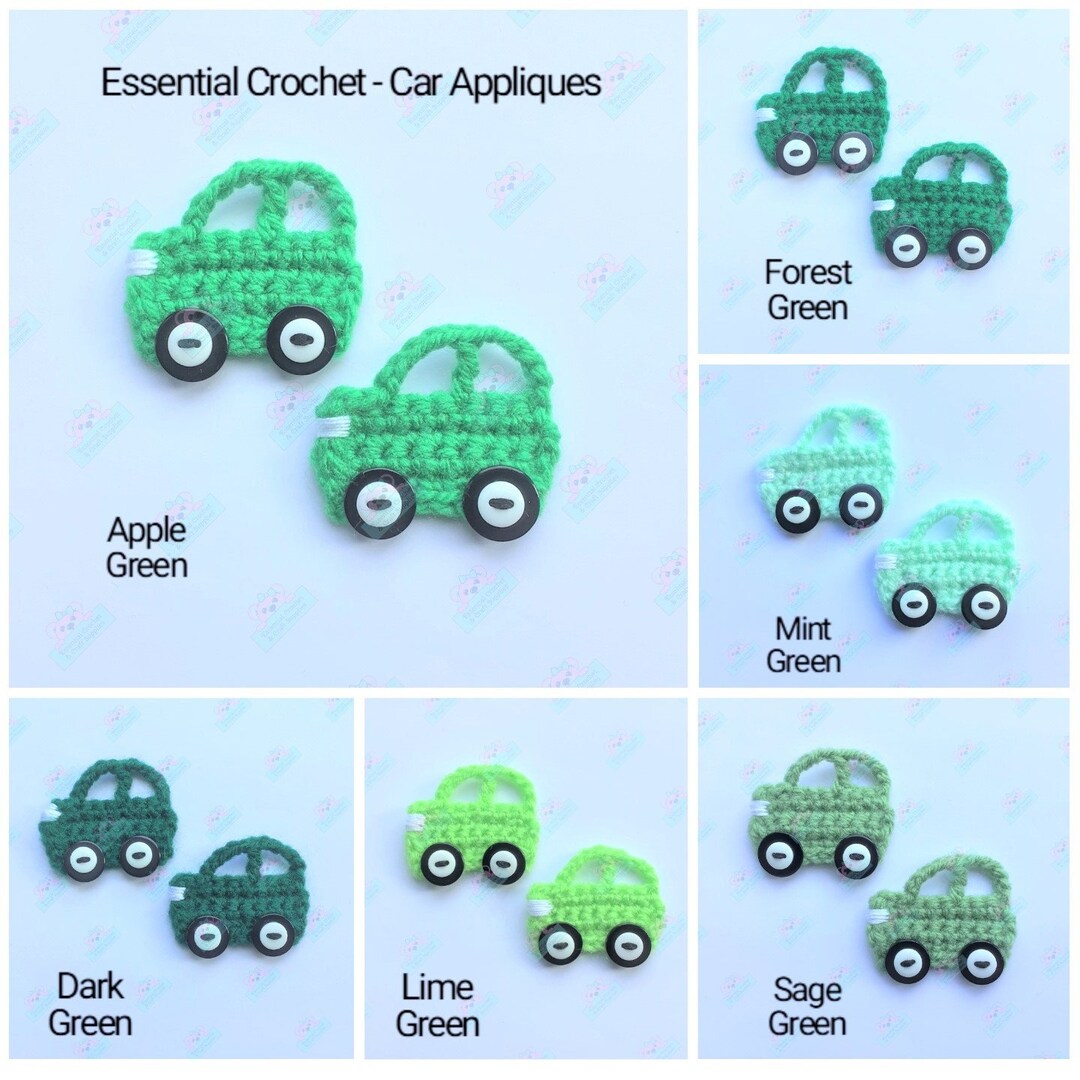 MADE TO ORDER Pair of Crochet Applique Cars 5cm Shades of - Etsy