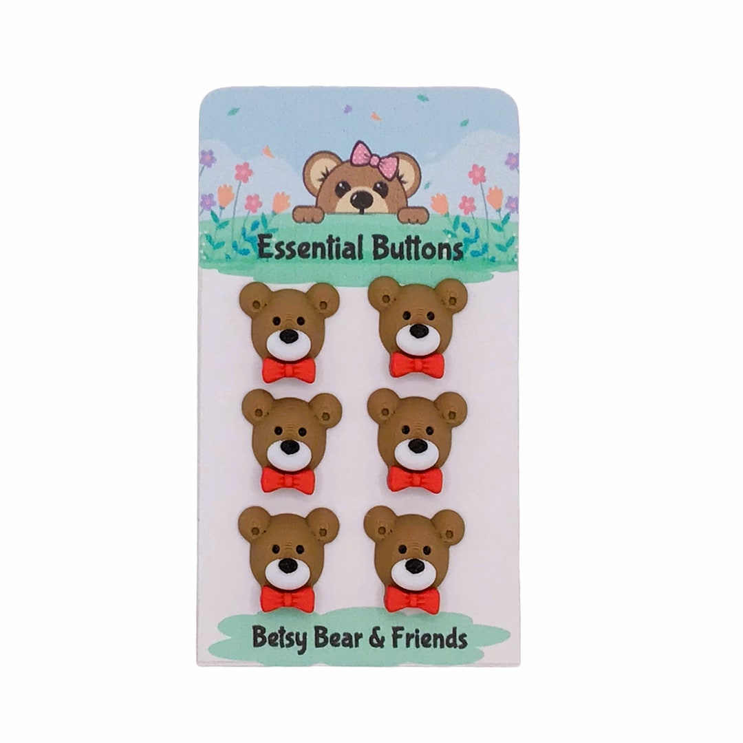 6 Billy the Bear Buttons With Red Bow Tie. Handmade Designer Buttons ...