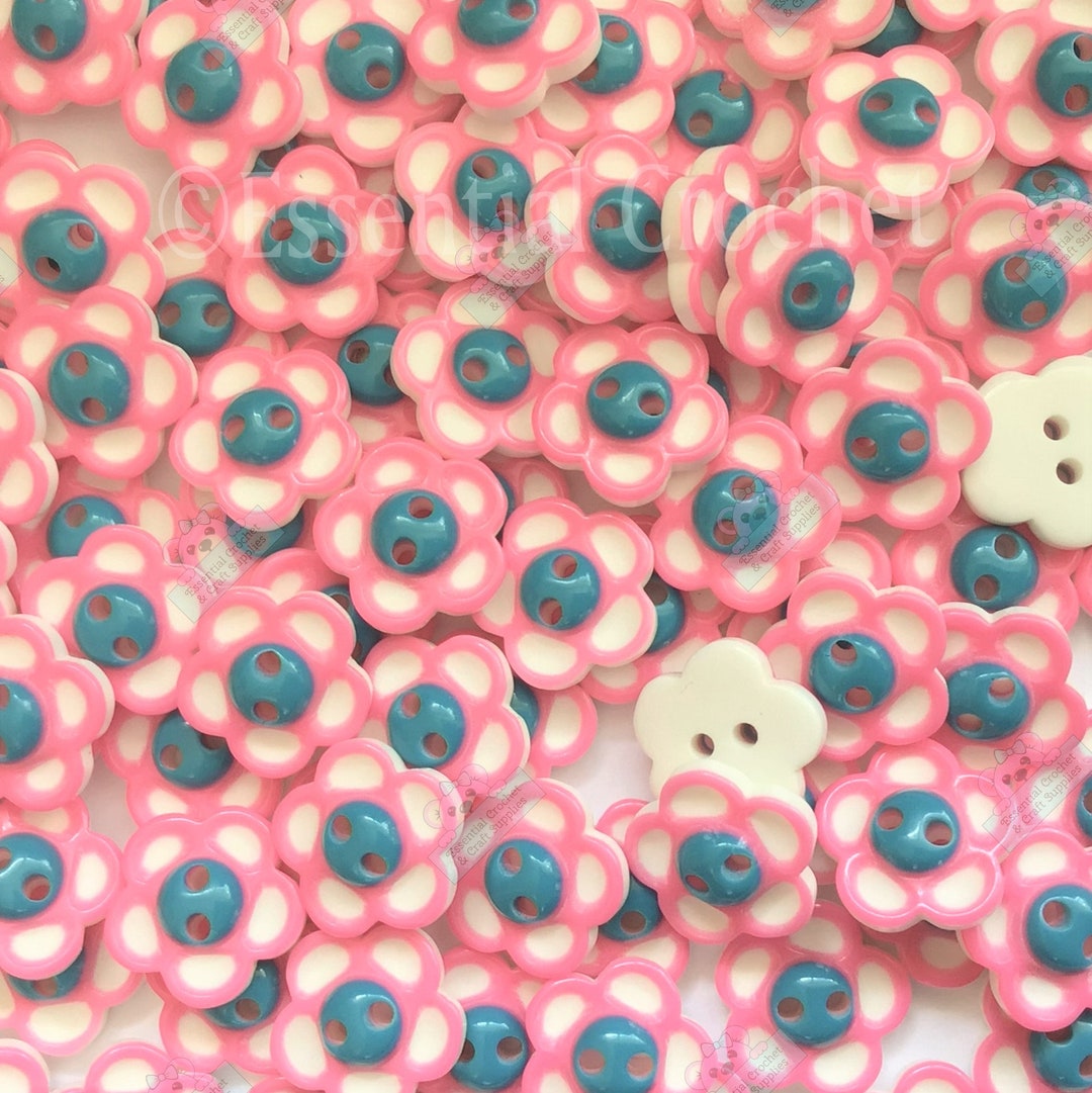 6 Turquoise and Candy Flower Buttons 12mm 2 Holes, Small, Newborn ...