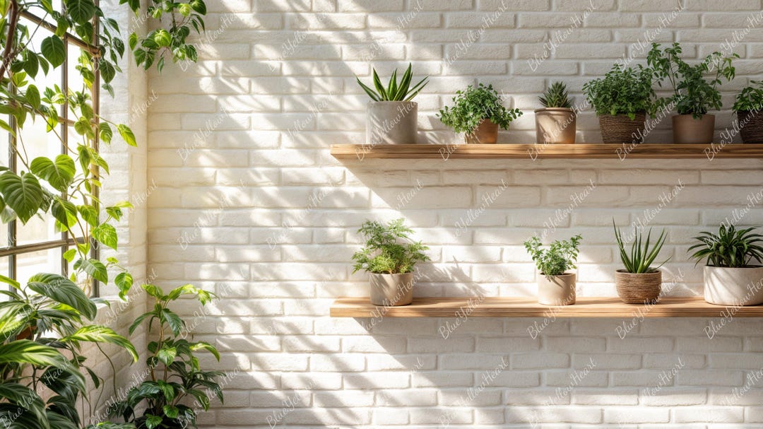 Home Office Zoom Background, White Brick Wall Virtual Home Office ...