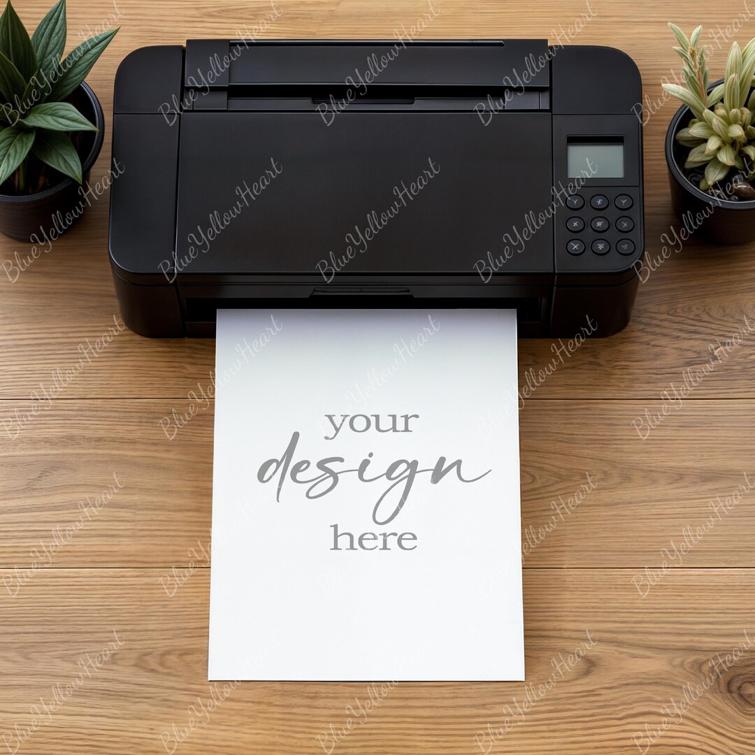 Black Printer Mockup, Minimalistic Desk Printer Printing Page, Boho ...