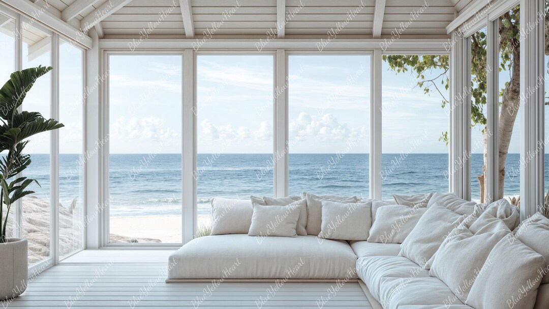 Beach House Zoom Virtual Background, Coastal Ocean View for Virtual ...