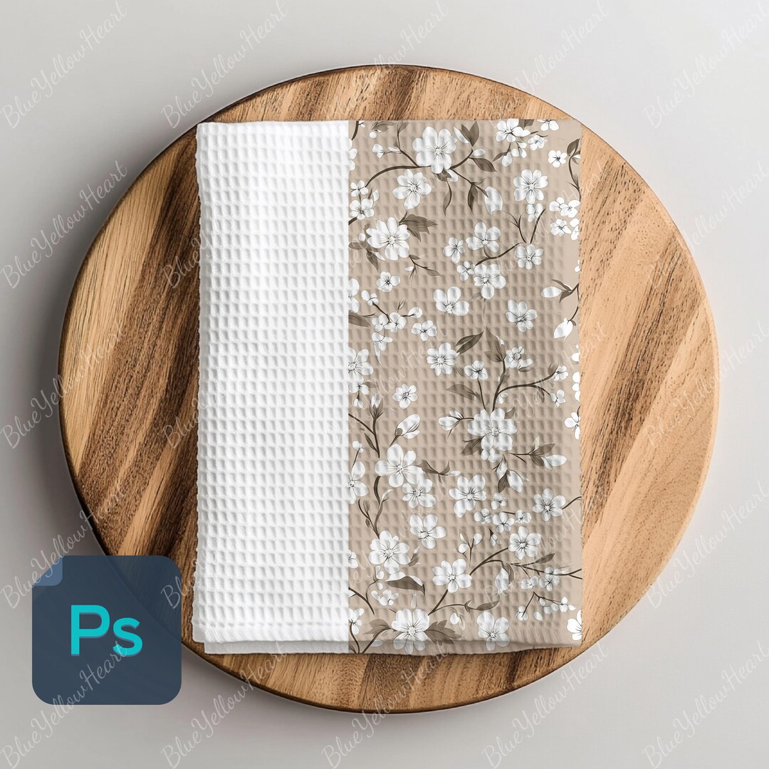 White Kitchen Towel Mockup, Waffle Towel Template PSD, Rustic Tea Towel ...