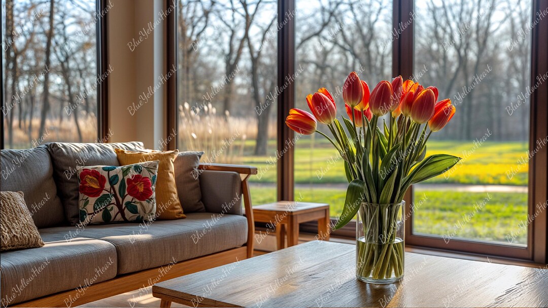 Spring Living Room Zoom Background, Virtual Office Backdrop, Work From ...