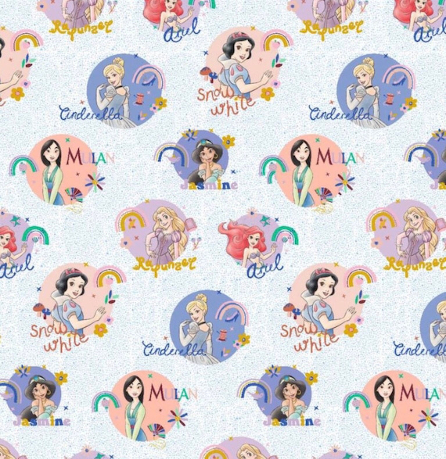 Disney Princess Assorted Fat Quarters Snow White Belle Ariel Aurora ...