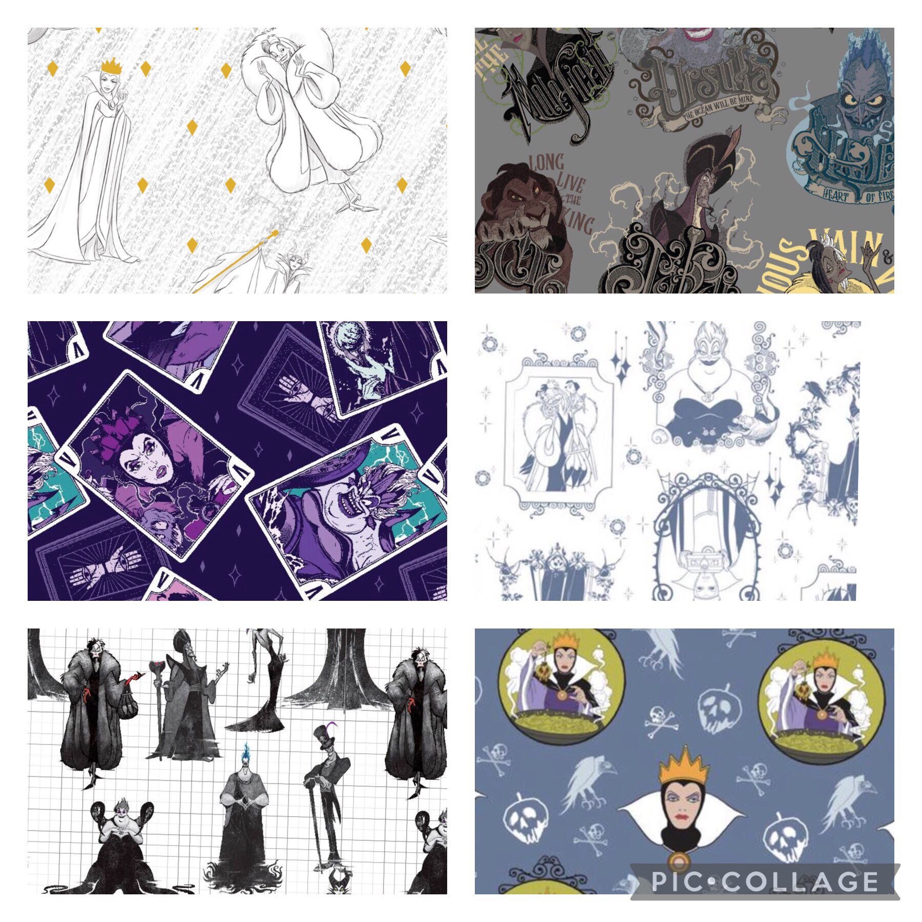 Disney Villain Fabric Cruella Ursula Evil Queen Jafar Scar Maleficent ...