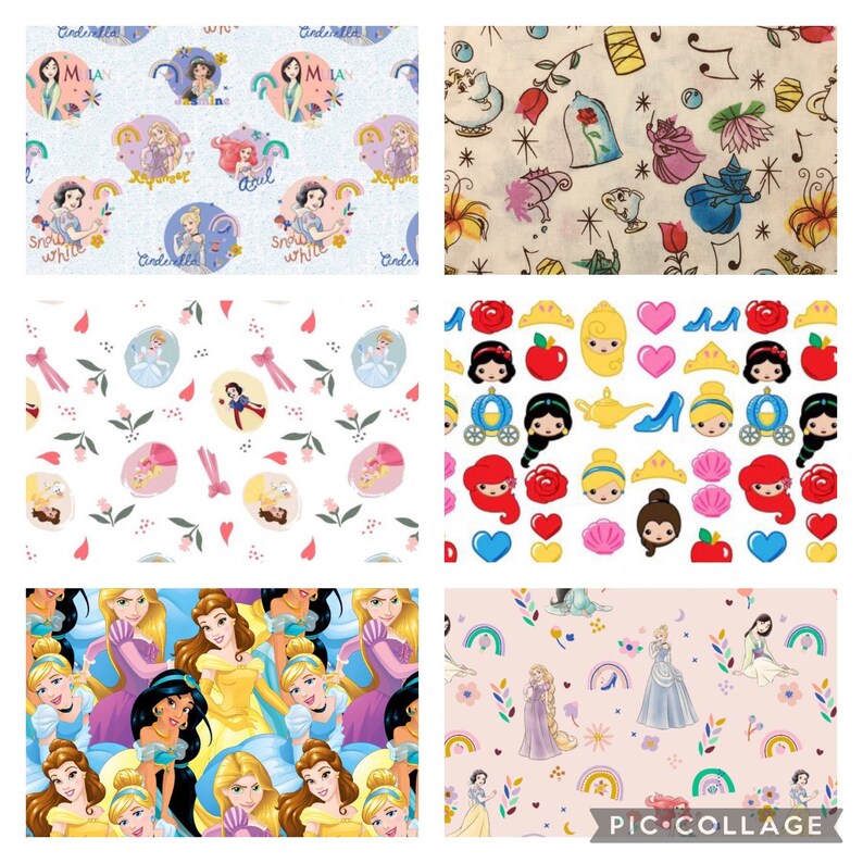 Disney Princess Assorted Fat Quarters Snow White Belle Ariel Aurora ...