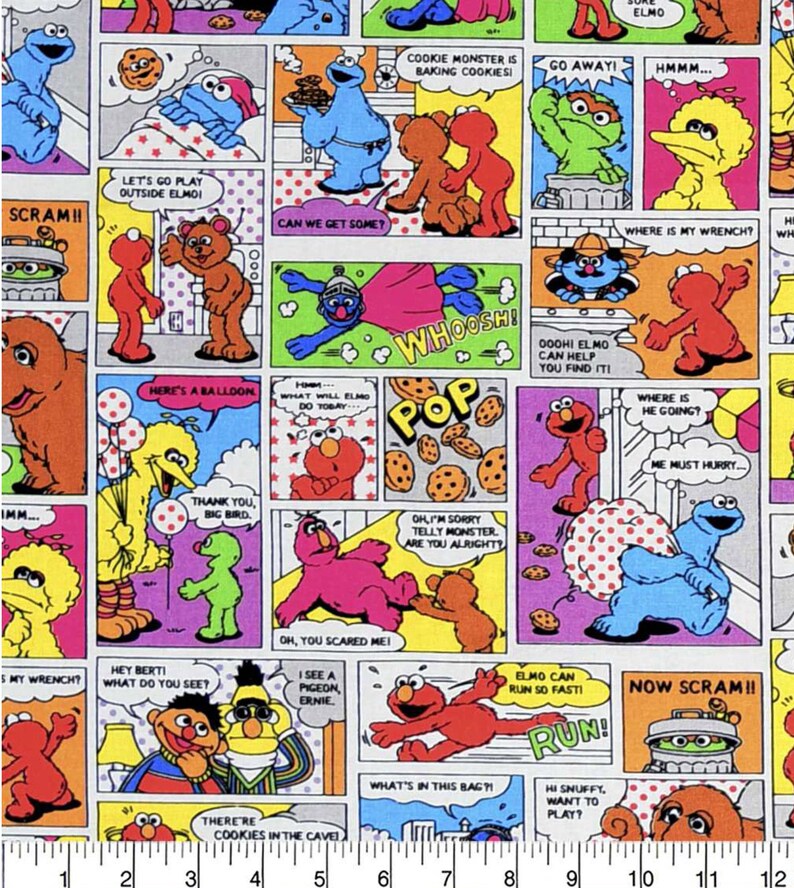 Sesame Street Big Bird Cookie Monster Elmo Fat Quarters Childrens Kids ...