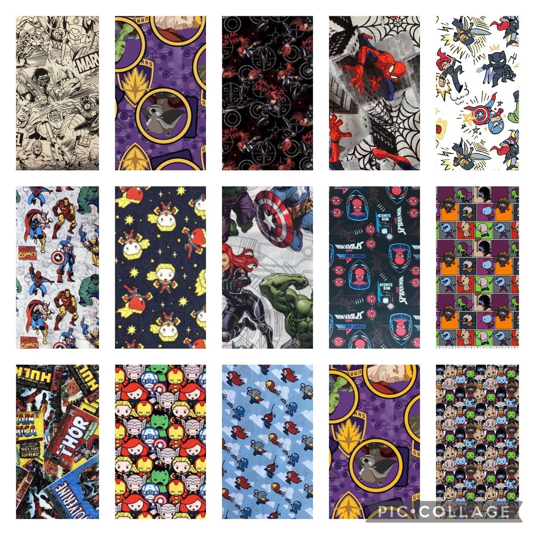 Fat Quarter Mystery Pack Superhero Marvel Avengers Red White Blue Black ...