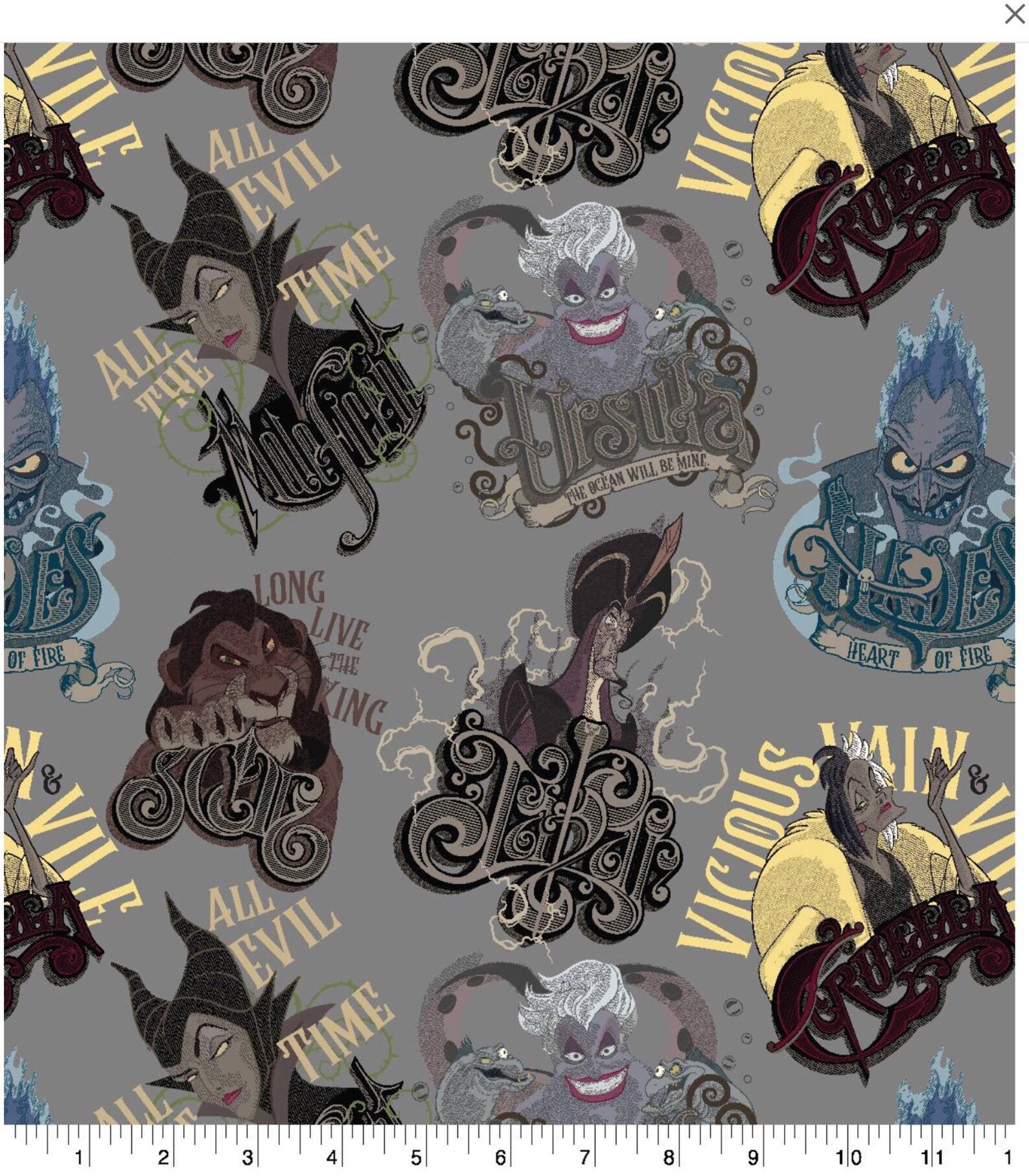 Disney Villain Fabric Cruella Ursula Evil Queen Jafar Scar Maleficent ...