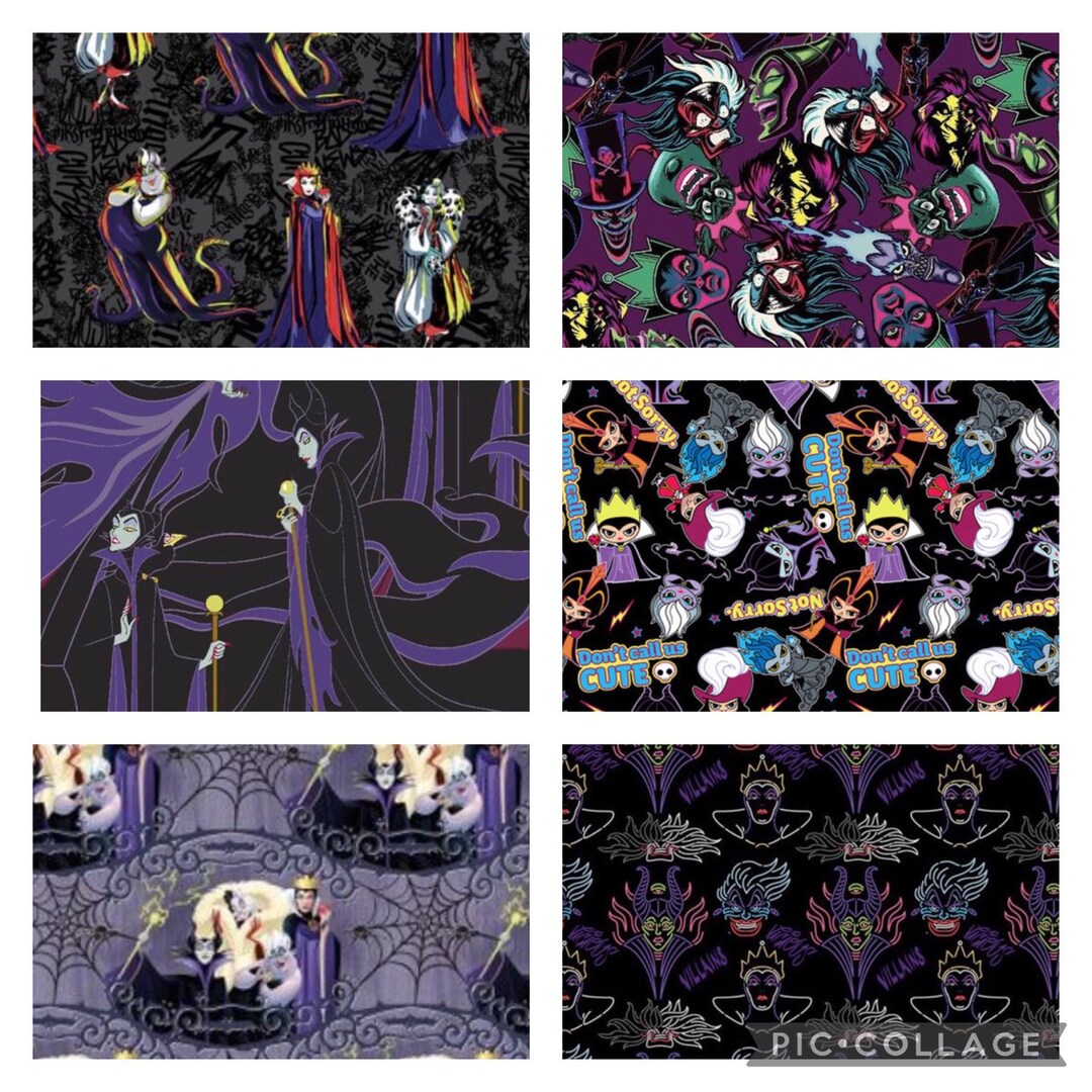 Disney Villain Fabric Cruella Ursula Evil Queen Jafar Scar Maleficent ...
