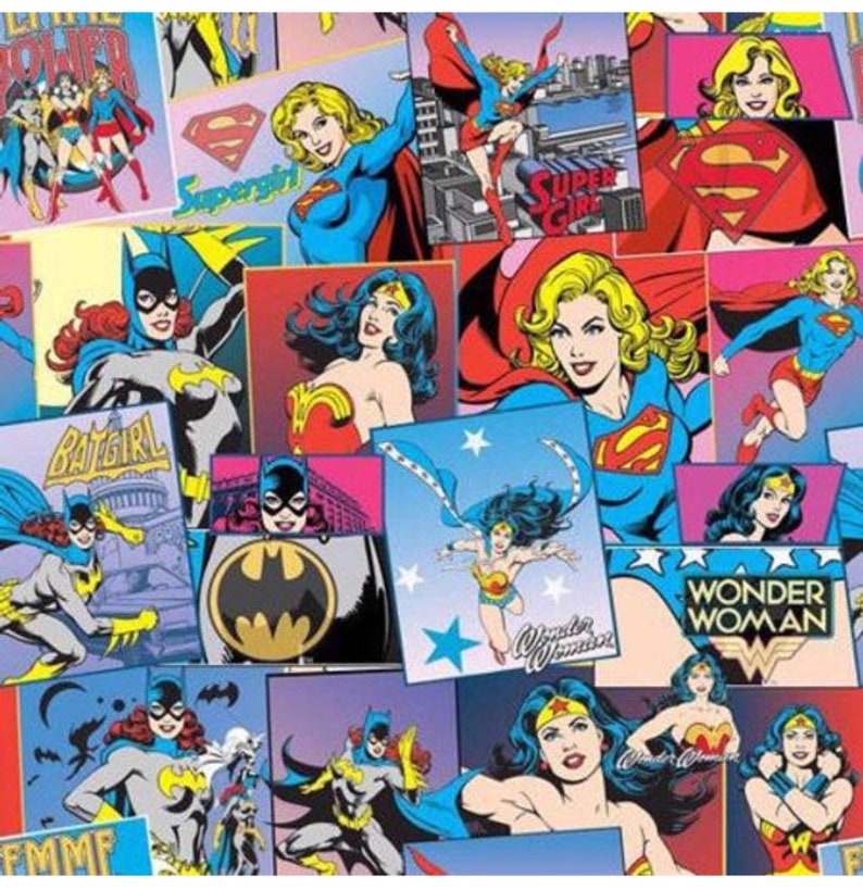 Superhero Super-heroine DC Assorted Fat Quarters Wonder Woman Supergirl ...