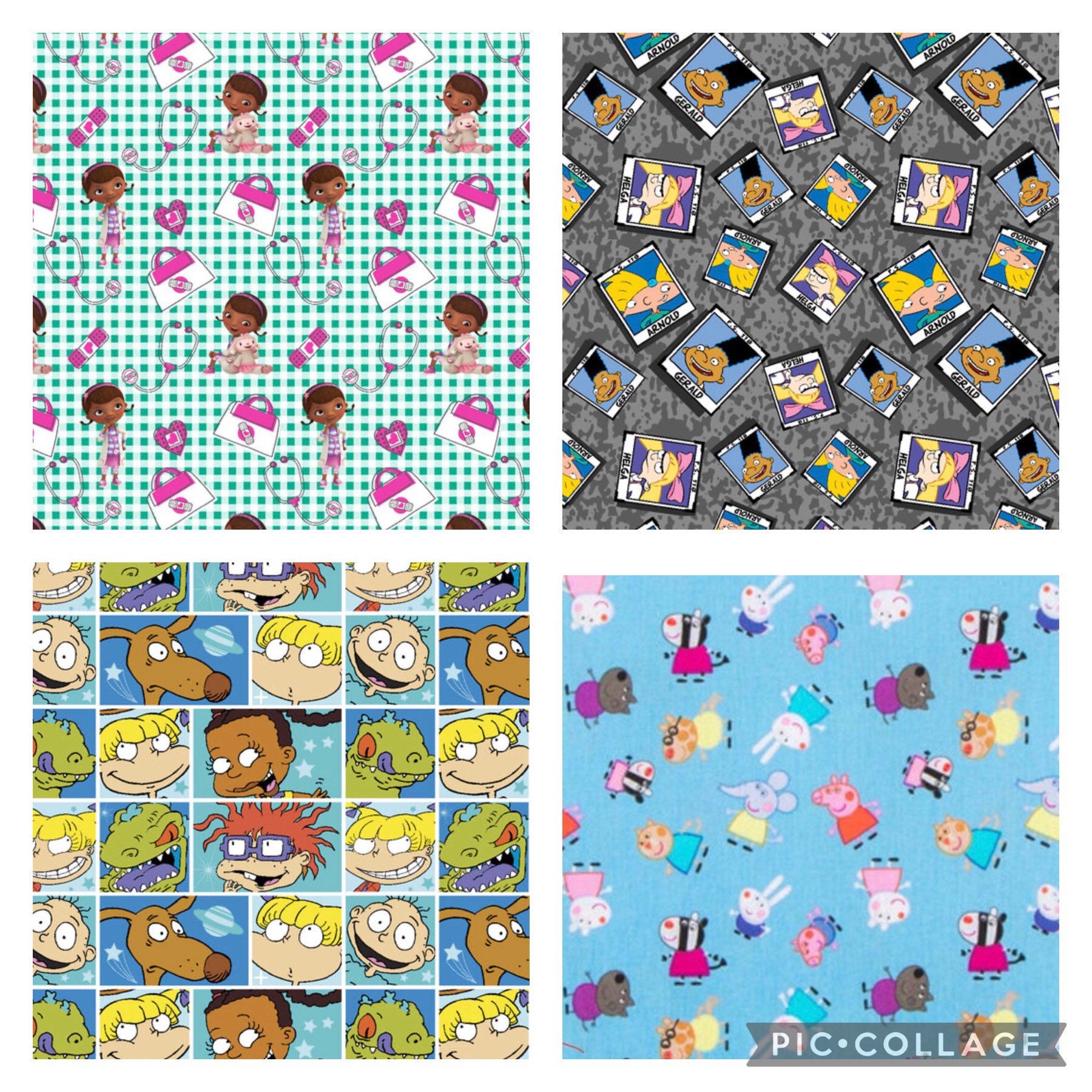 Peppa Pig Hey Arnold Doc Mcstuffins Rug Rats Nickelodeon TV Fat Quarter ...