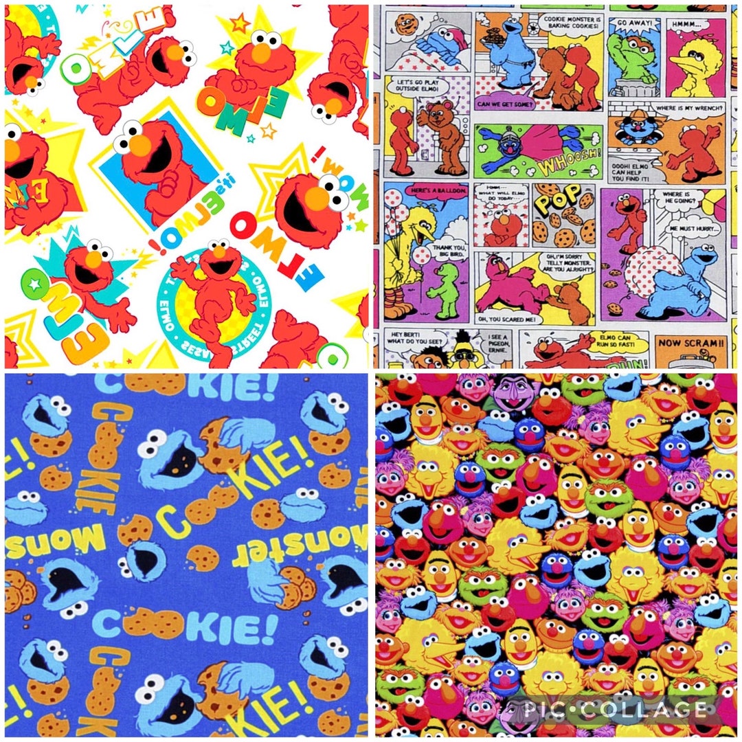Sesame Street Big Bird Cookie Monster Elmo Fat Quarters Childrens Kids ...