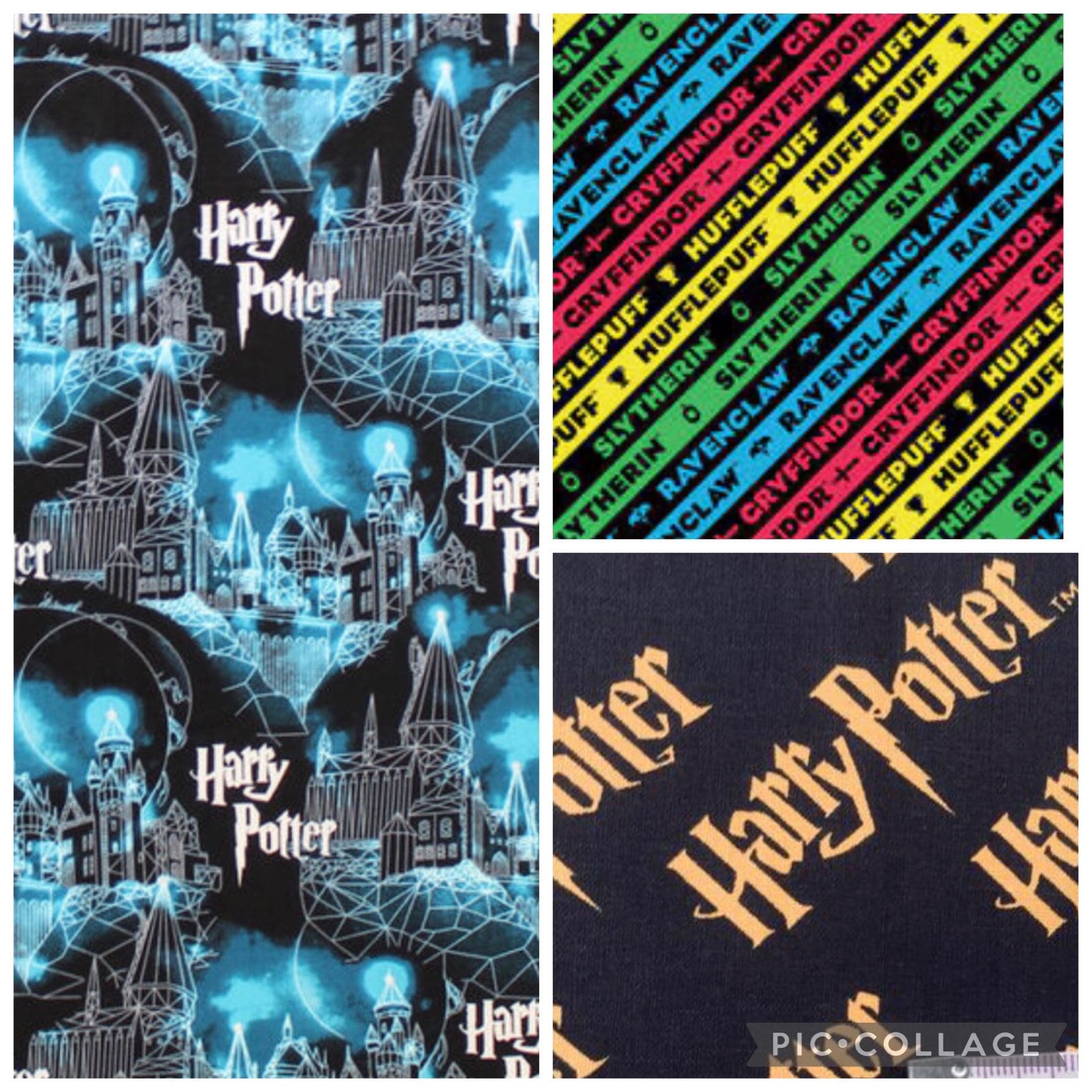 Harry Potter Fat Quarters Potter Font Logo Hogwarts Houses Castle ...