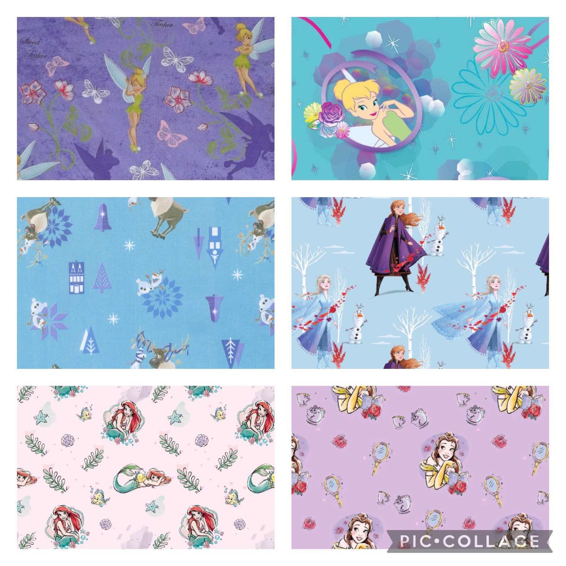 Disney Princess Tinker Belle Frozen Assorted Fat Quarters Belle Ariel ...