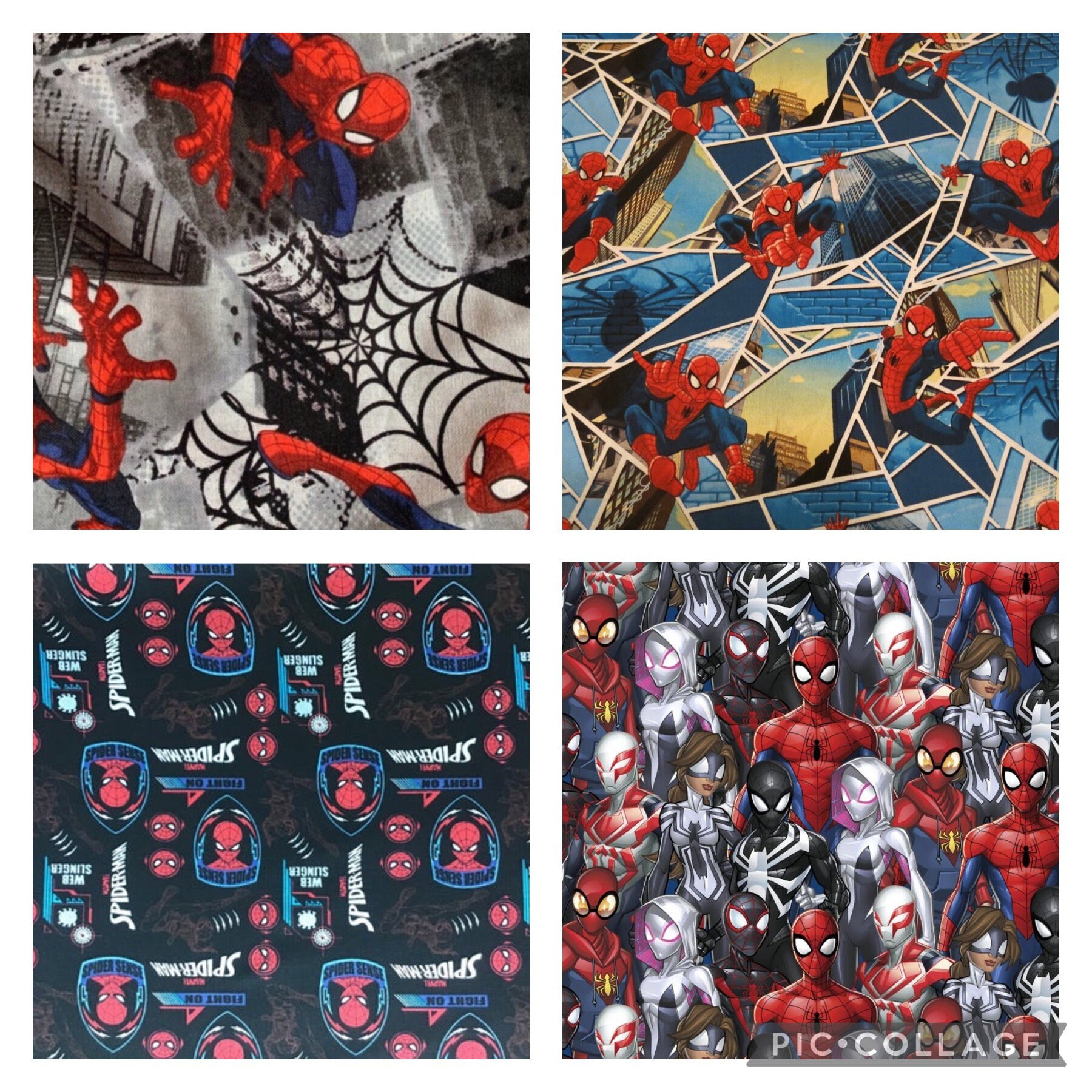 Superhero Spiderman Assorted Fat Quarters Red White Blue Black Yellow ...
