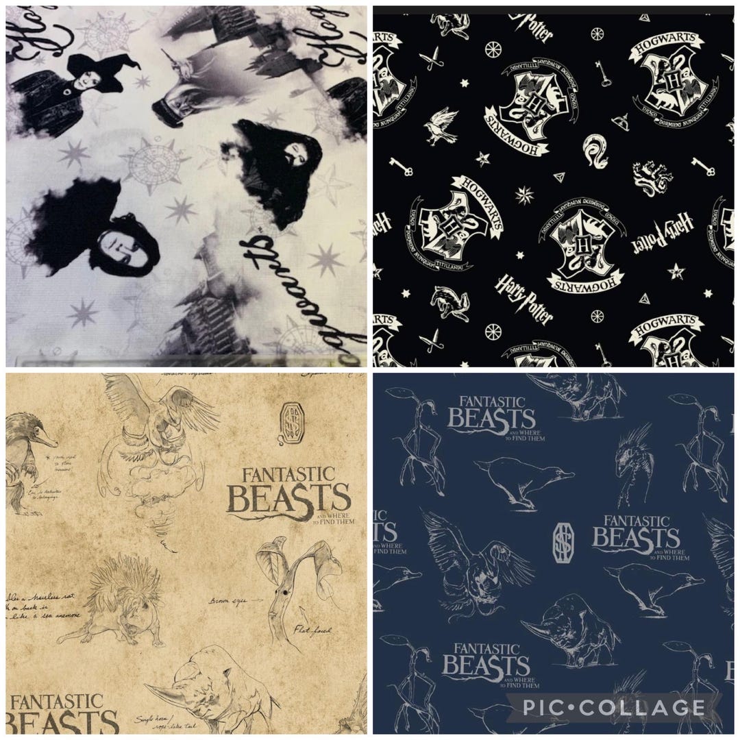 Harry Potter Character Fat Quarters Hogwarts Crest Fantastic Beasts ...