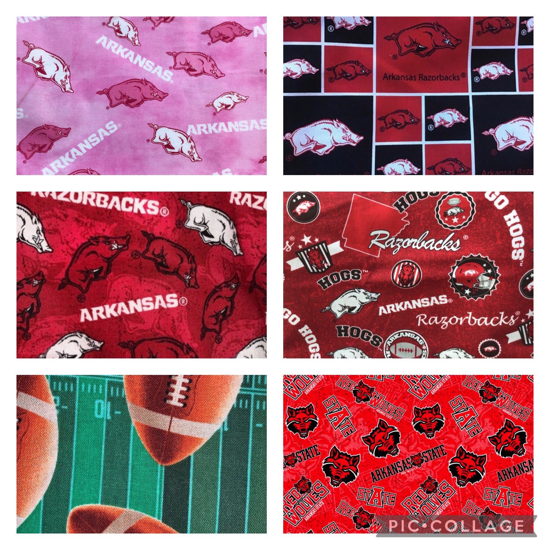 SEC College Arkansas Razorbacks Hogs Red Wolves Football Fat Quarters ...