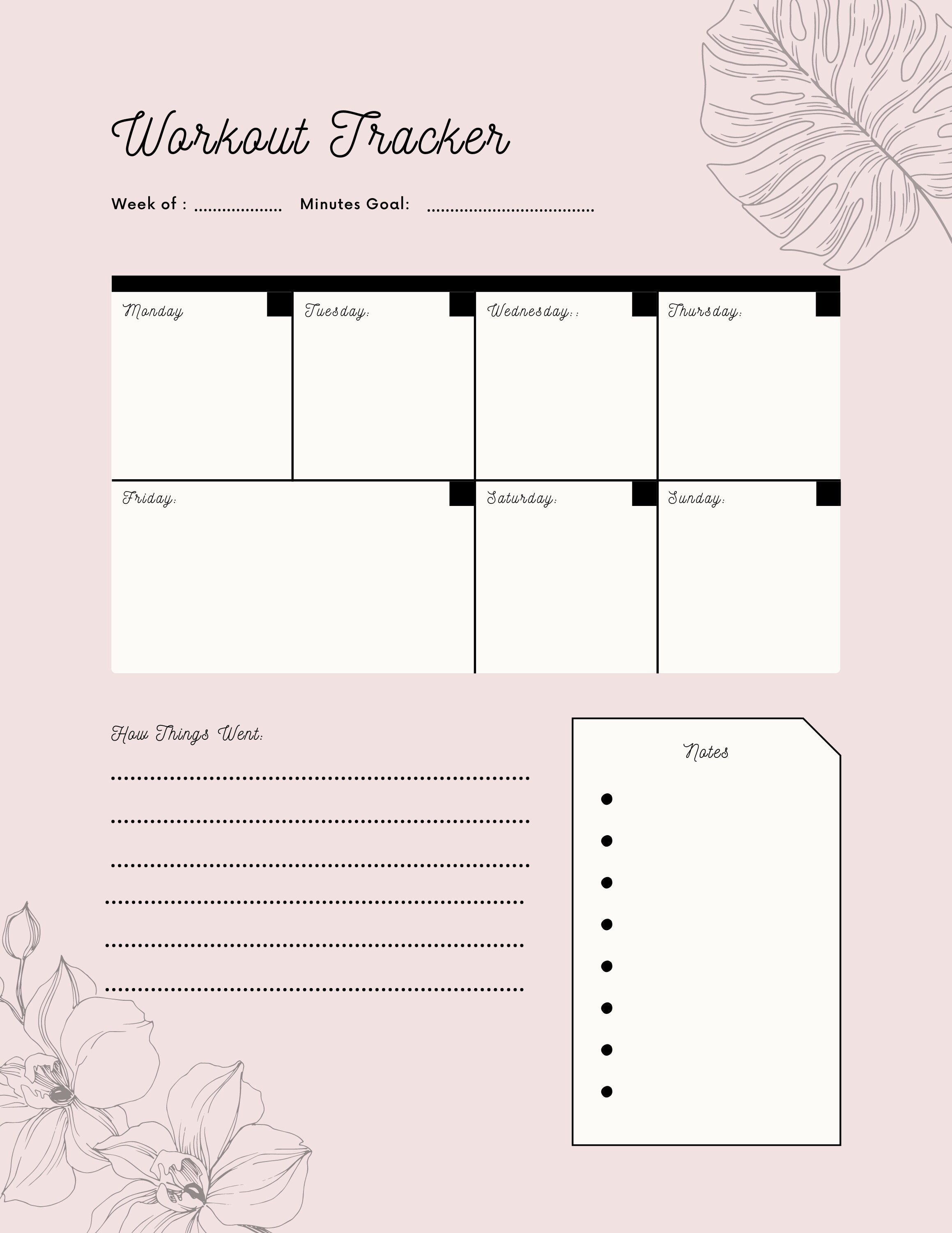 Workout Tracker - Printable Planner Pages - 8.5 X 11 or Print Smaller ...