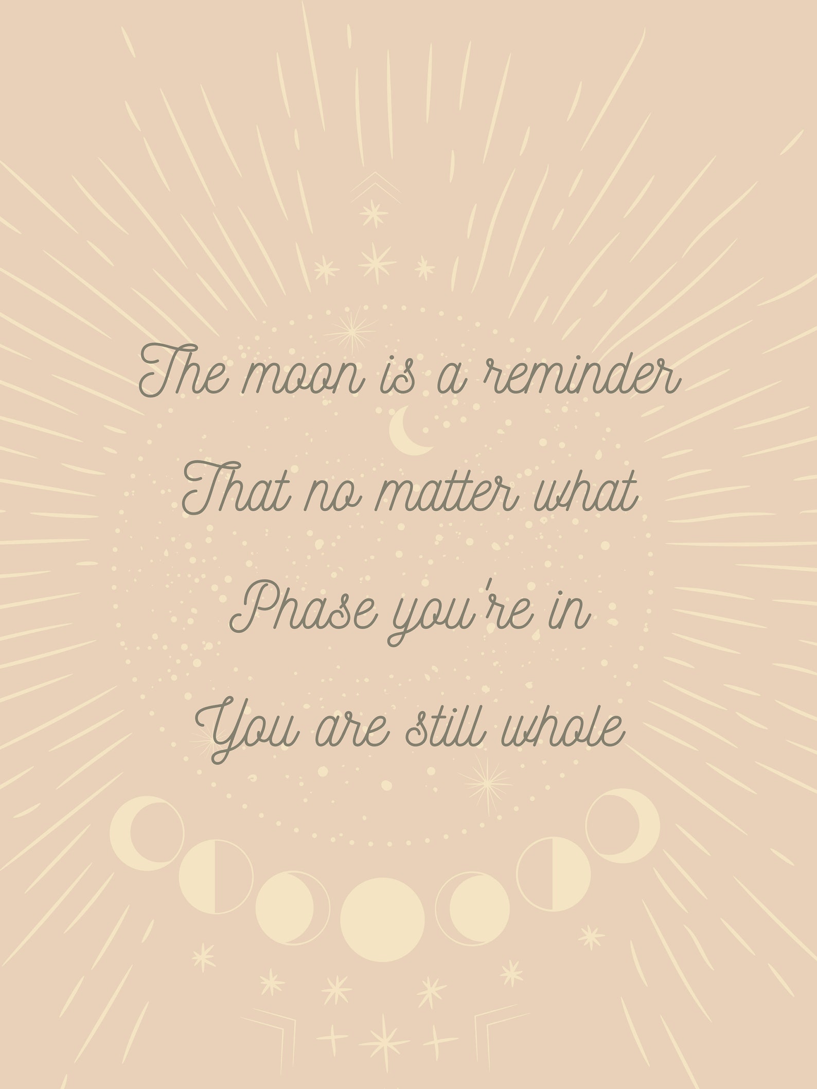 Moon Digital Print Positive Mindset You Are Whole Manifesting, Boho ...