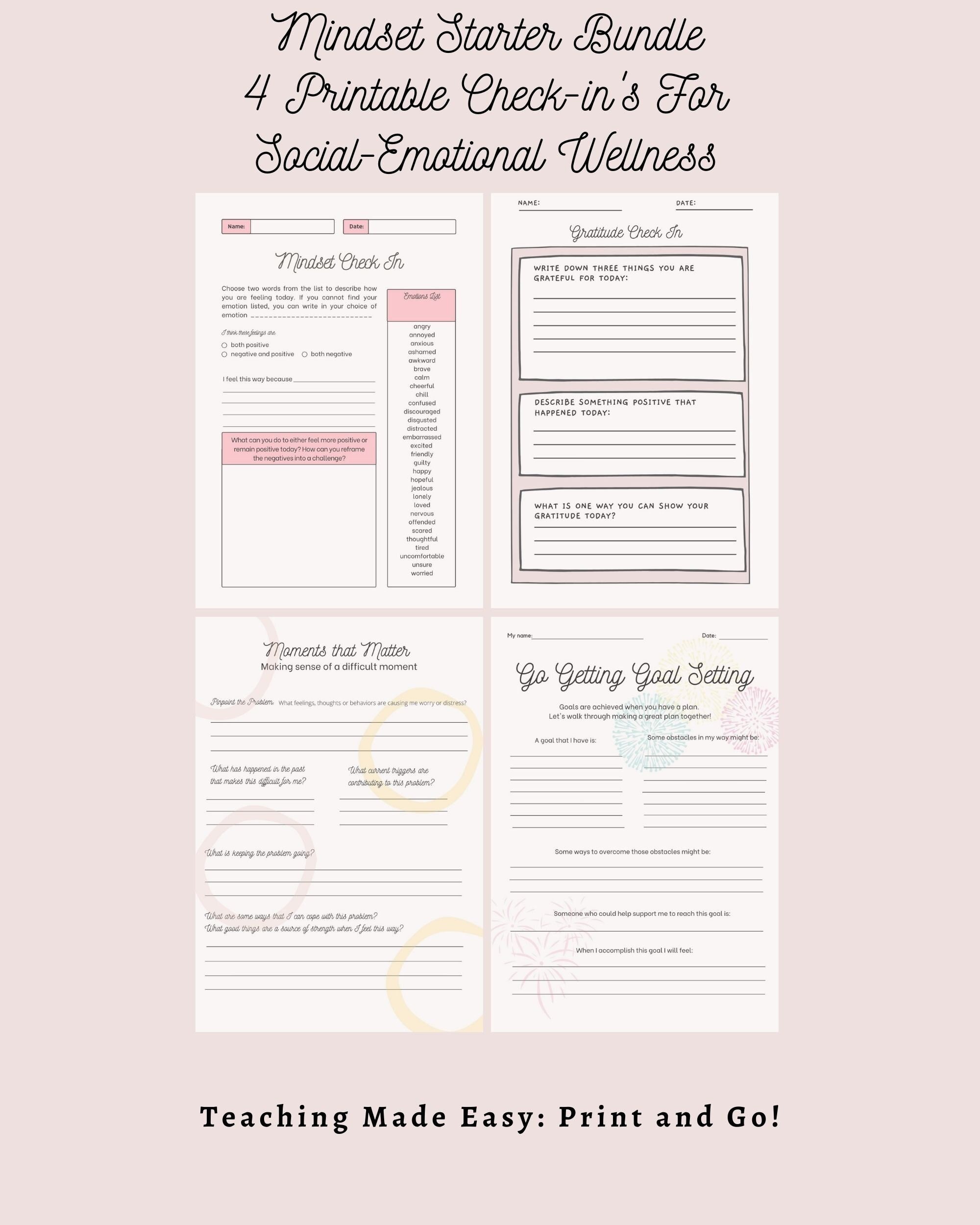 Mindset Matters: Starter Bundle FOUR Print and Go Worksheets Mindset ...