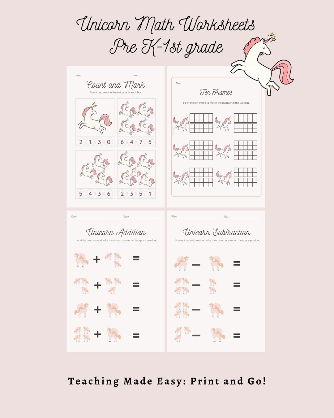 Unicorn Math - Prek, Kindergarten, 1st Grade, Elementary School ...