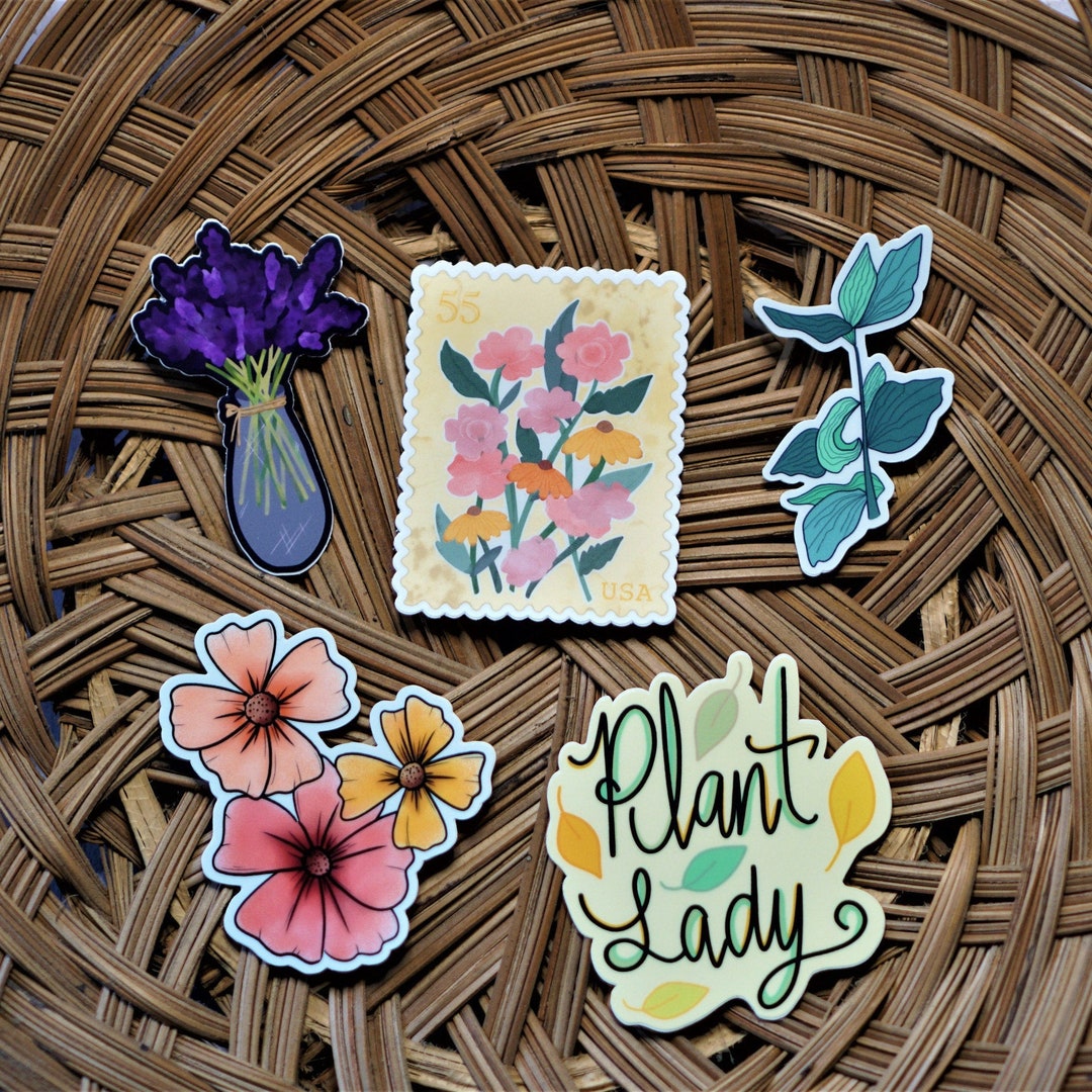 Flower Sticker Pack, Plant Sticker Pack, Set of 5 Stickers - Etsy