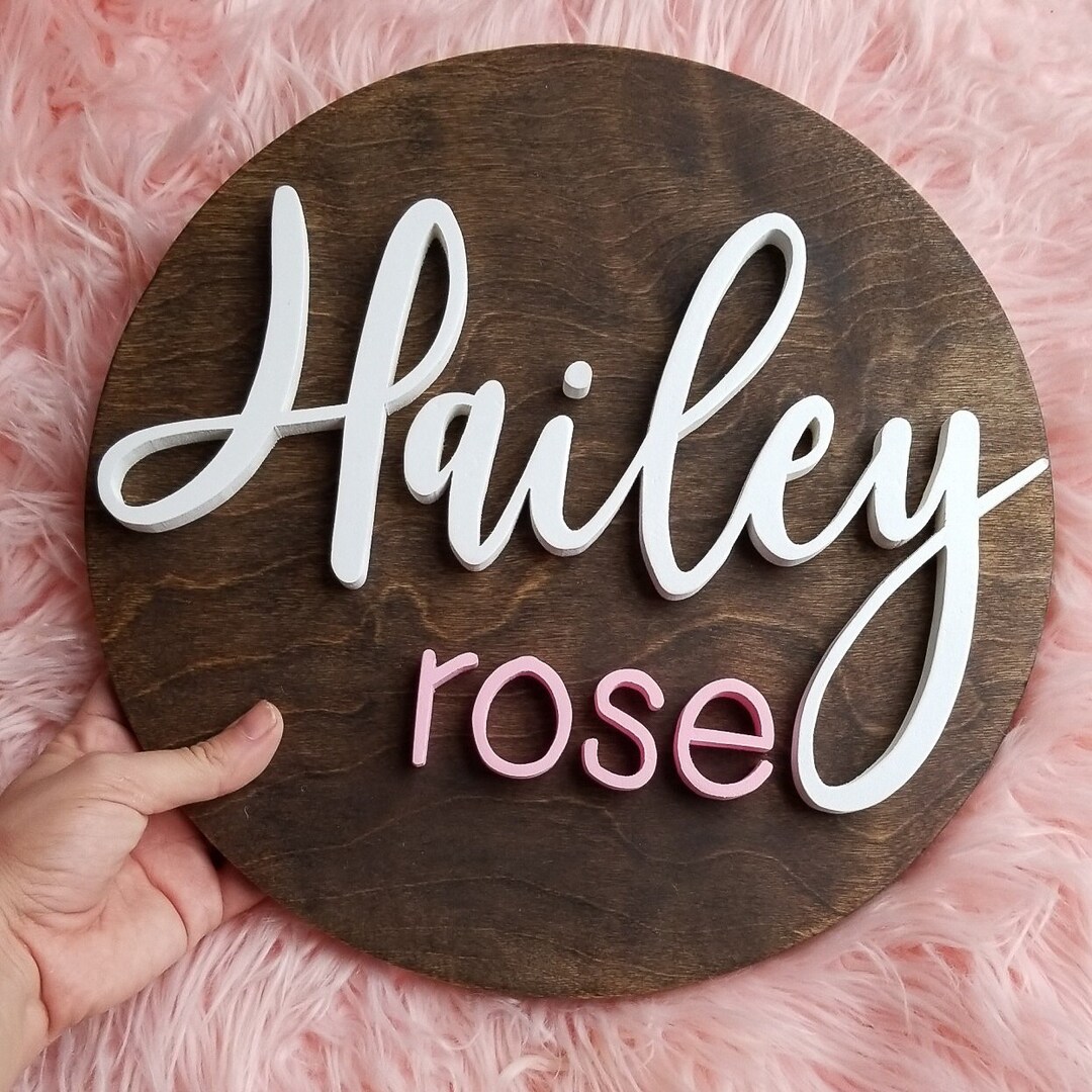 12" Round Wood Name Sign | 3D Name Nursery Sign| Nursery Wall Hanging ...