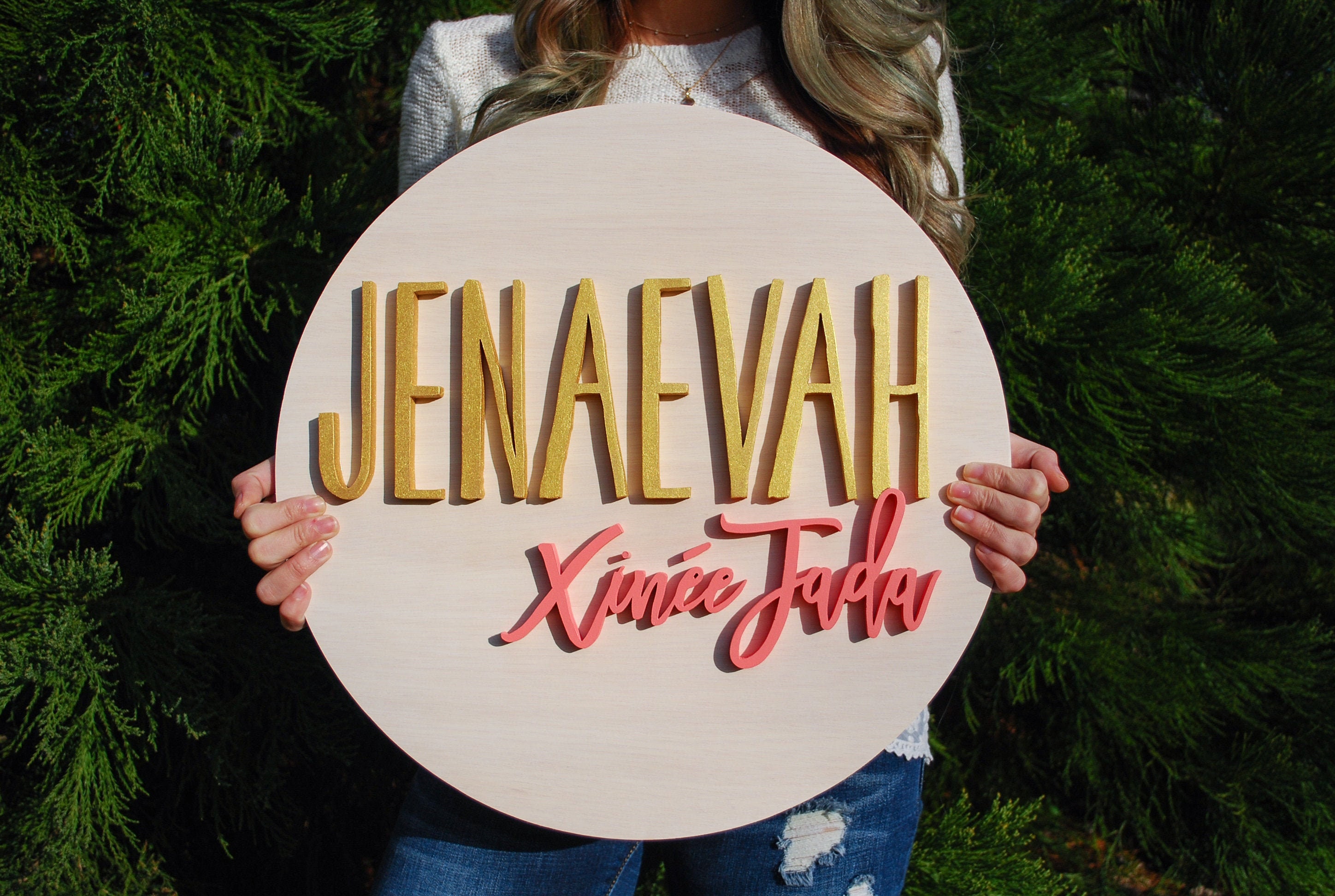 18" Round Wood Name Sign | 3D Name Nursery Sign| Nursery Wall Hanging ...