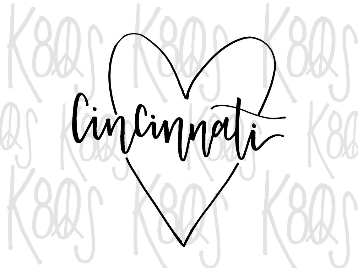 Cincinnati Heart SVG Cut File Hand Written Digital Print Hand Drawn and ...