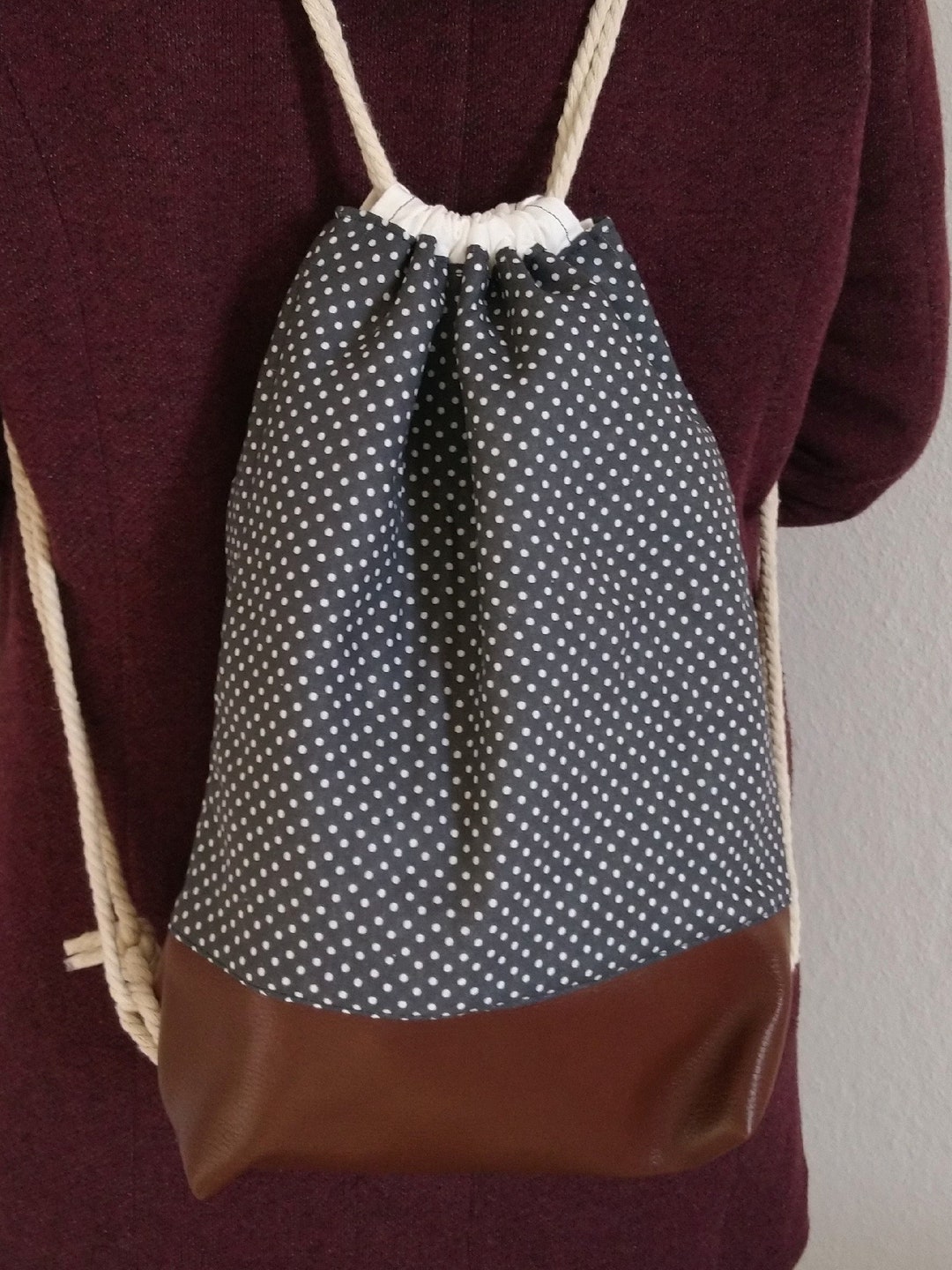 Gym Bag Dots, Backpack With Cord, Backpack Faux Leather Brown, Gym Bag ...