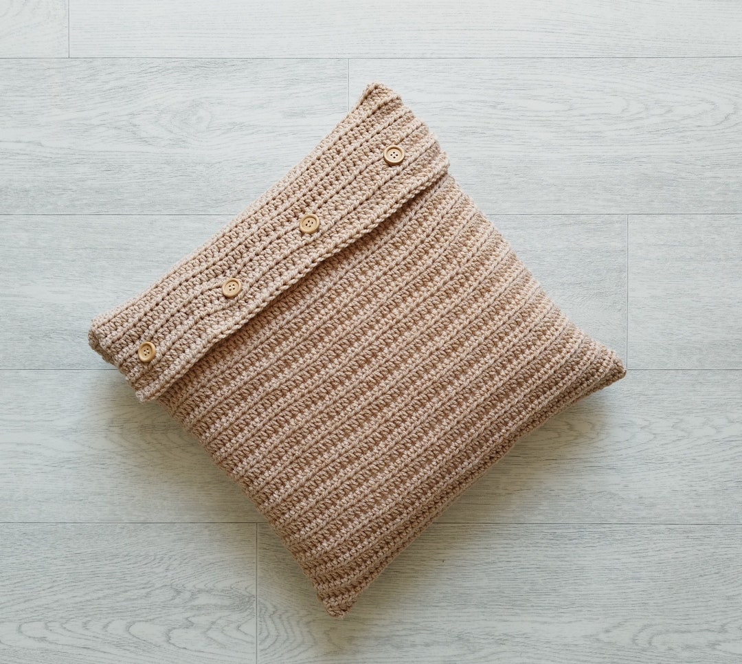 Crocheted Pillowcase 40 X 40 Cm, Pillowcase Wooden Buttons, Pillowcase ...