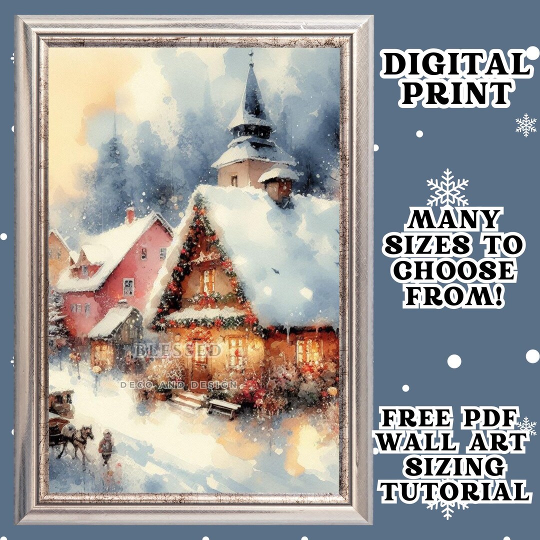 Christmas Village Charming Digital Art Print Festive Wall Art for Home ...