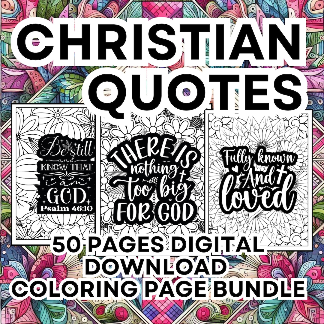 50 Christian Quotes Coloring Pages Printable Bundle Faith Based ...