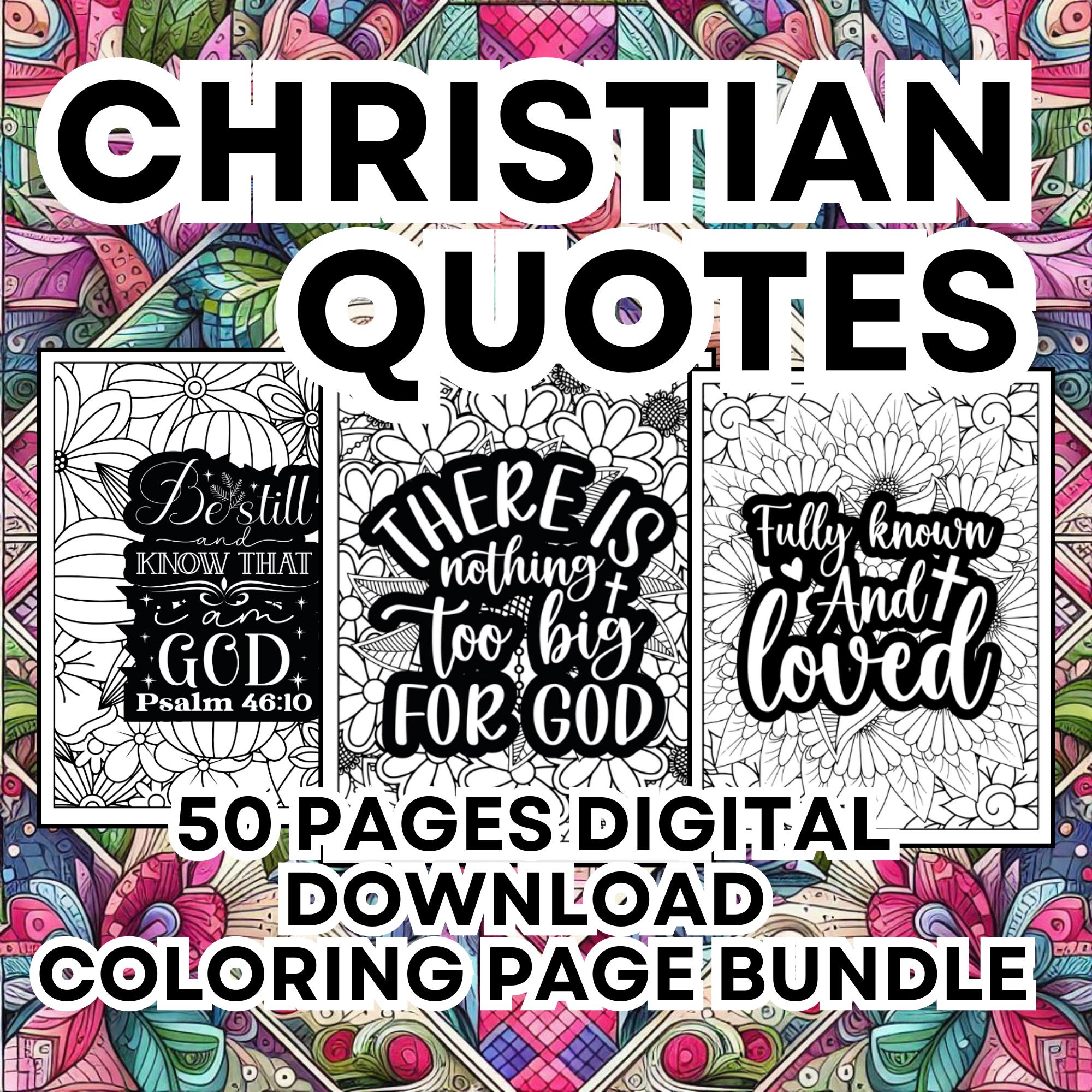 50 Christian Quotes Coloring Pages Printable Bundle Faith Based ...
