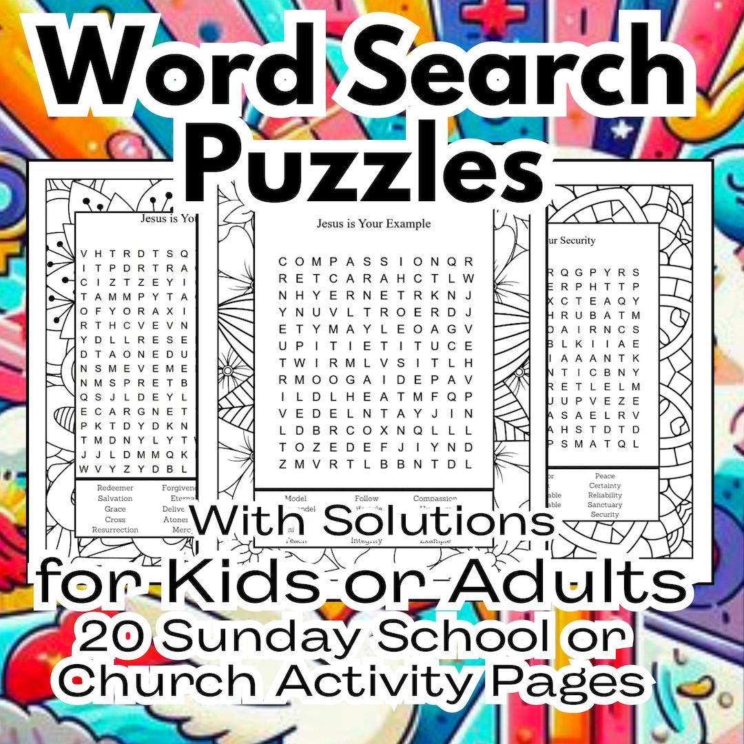 Bible Word Search Puzzle Book: Sunday School Activity (digital Download ...