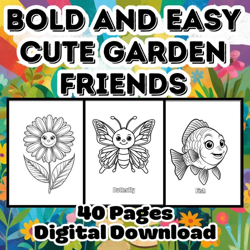 Cute Garden Friends Coloring Book, Botanical Illustrations (digital ...