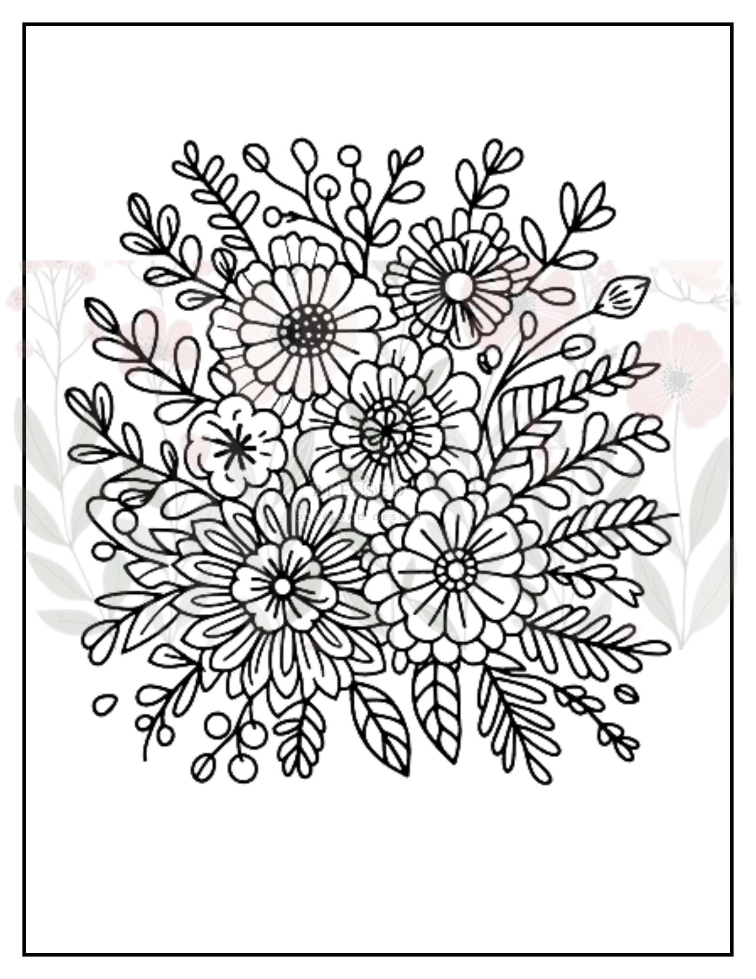 50 Printable Coloring Pages Bundle | Flower Coloring Pages | Flowers ...