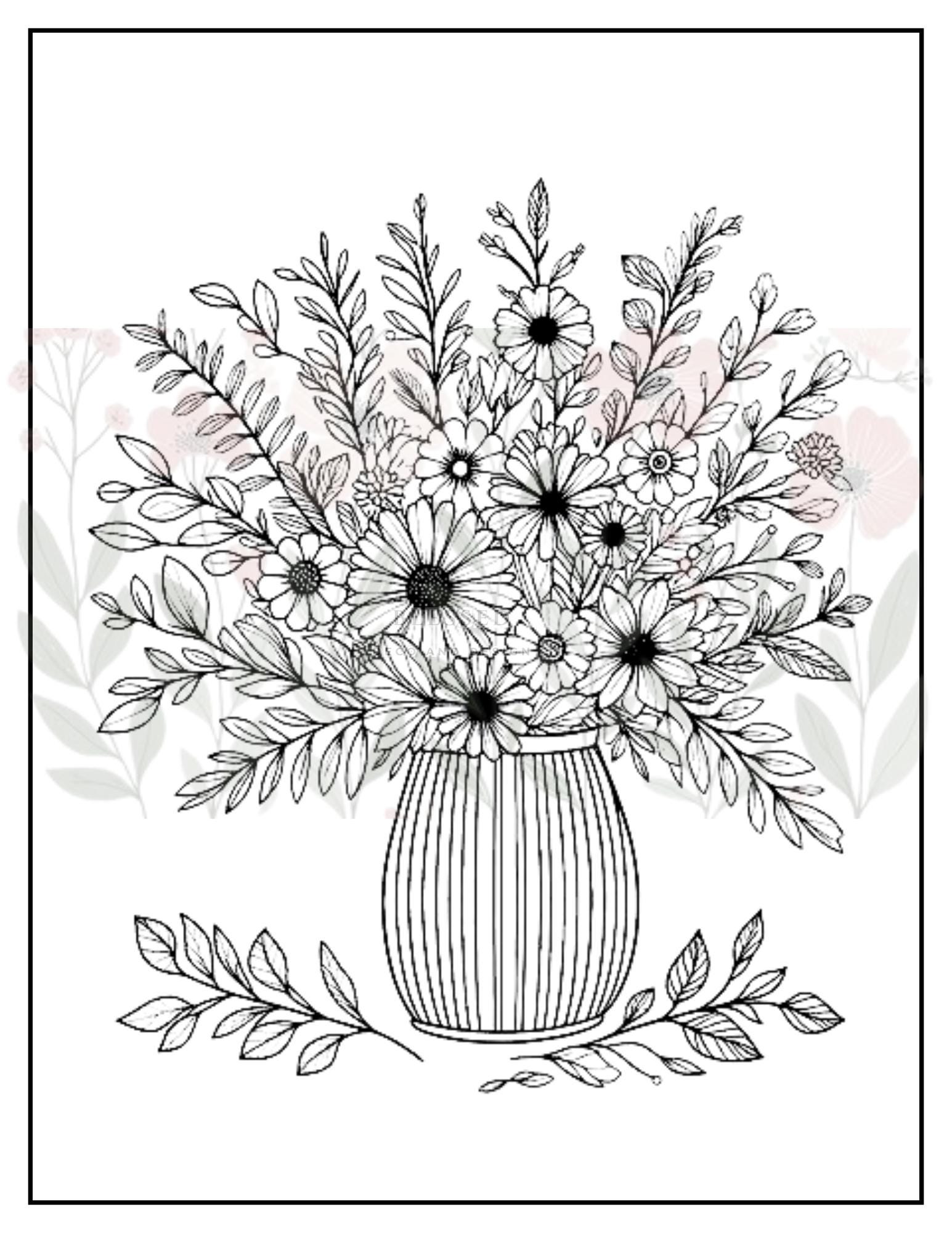 50 Printable Coloring Pages Bundle | Flower Coloring Pages | Flowers ...