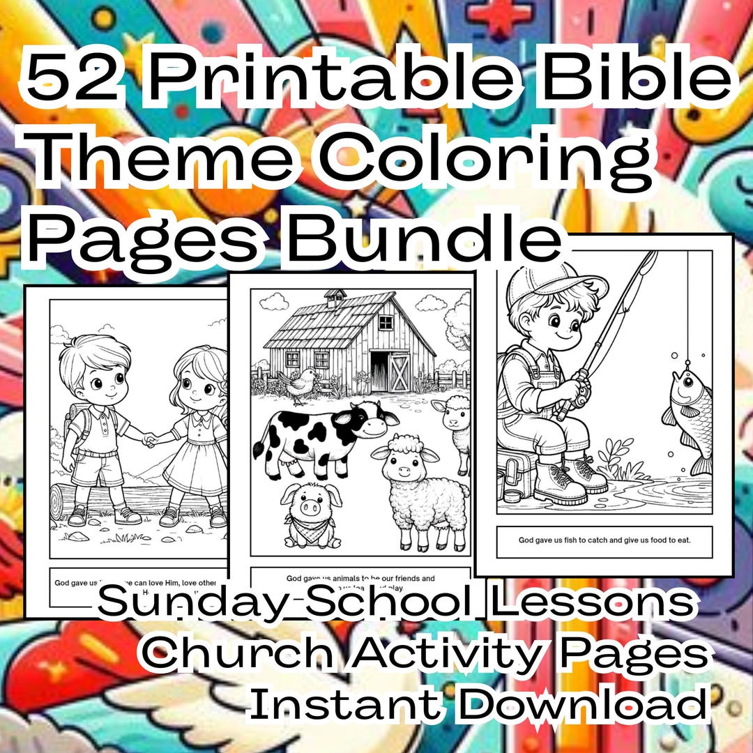 52 Bible Theme Coloring Pages Christian Coloring Activity Pages Sunday ...